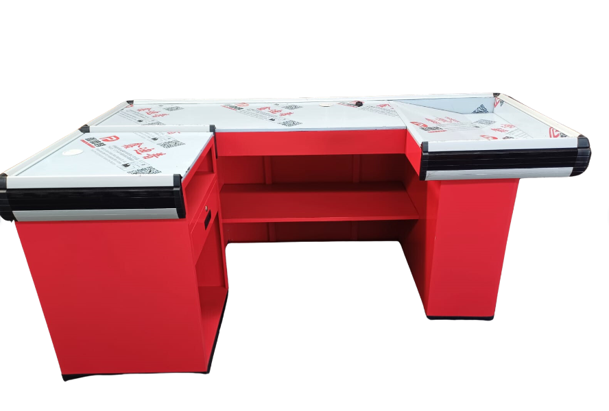 RIGHT HAND COUNTER RED AND WHITE - L SHAPED – I S O Shelving
