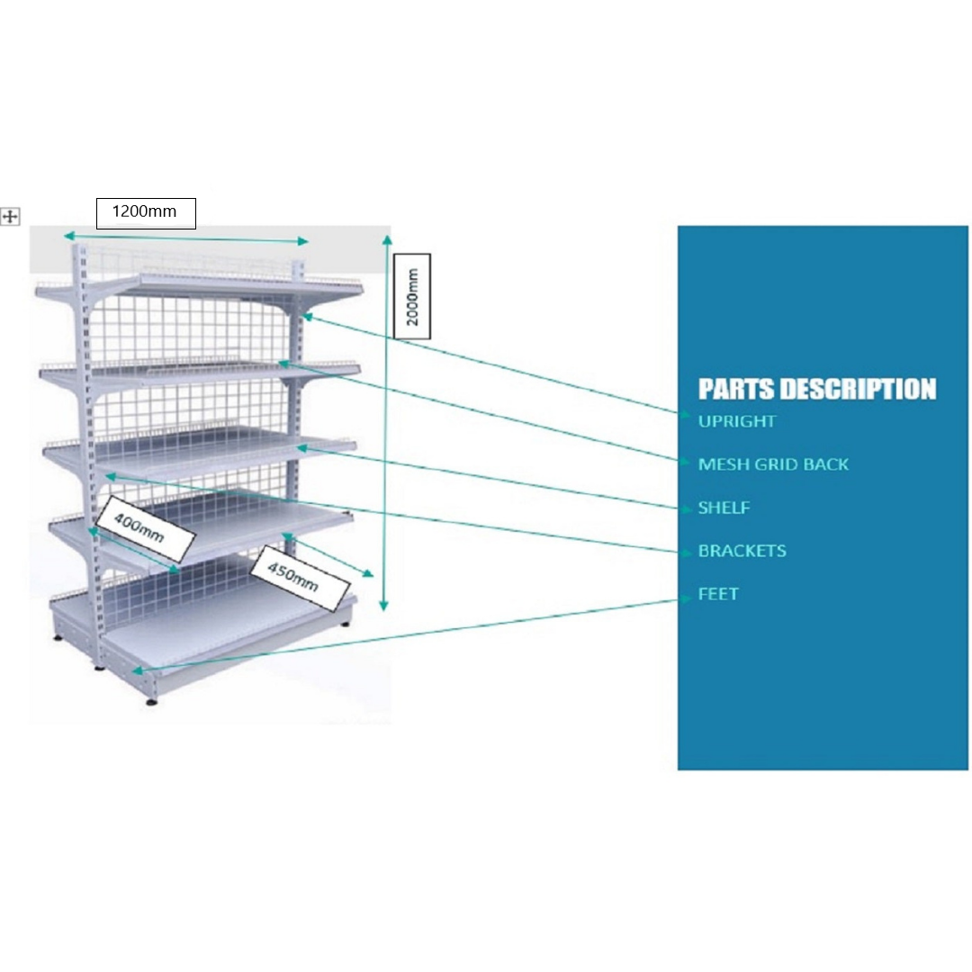 1.2M DOUBLE SIDED WITH MESH GRID AND SHELVES – I S O Shelving